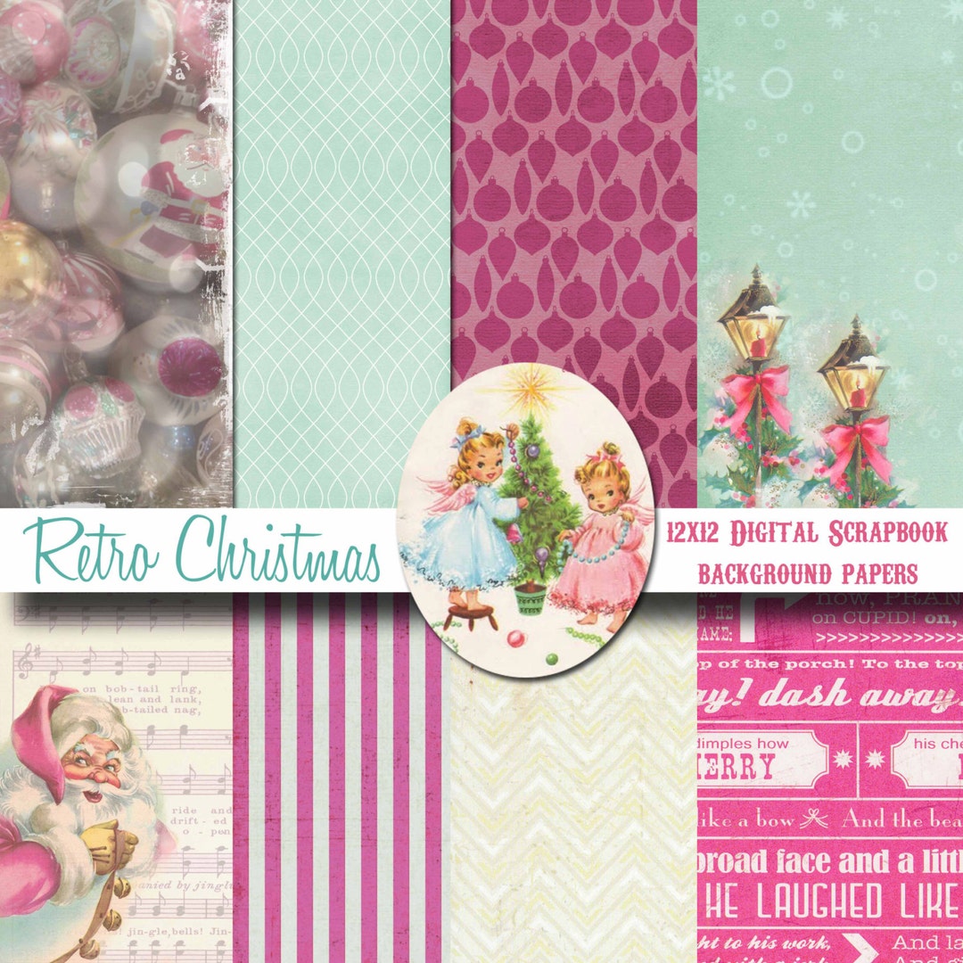 Digital Retro Christmas Papers for Digital Scrapbooking - Kitsch ...