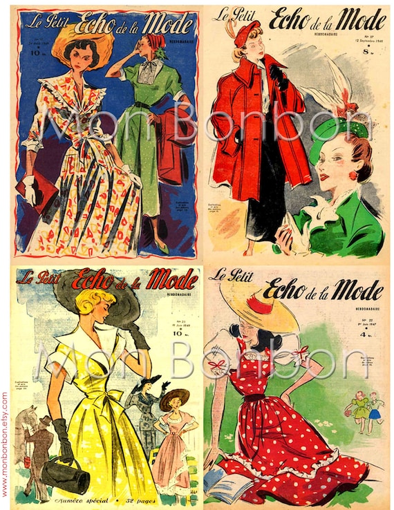 Vintage French Fashion Magazine Covers Digital Collage Sheet - Etsy