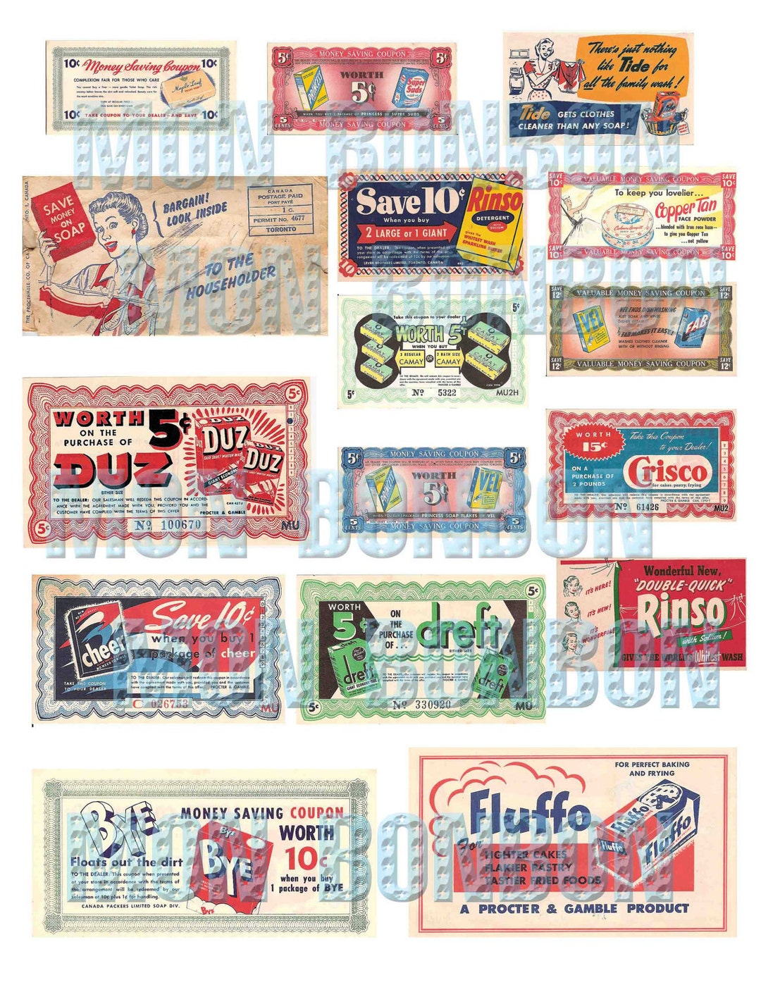 Vintage Retro Grocery Coupons Ephemera Digital Collage Sheet - INSTANT ...