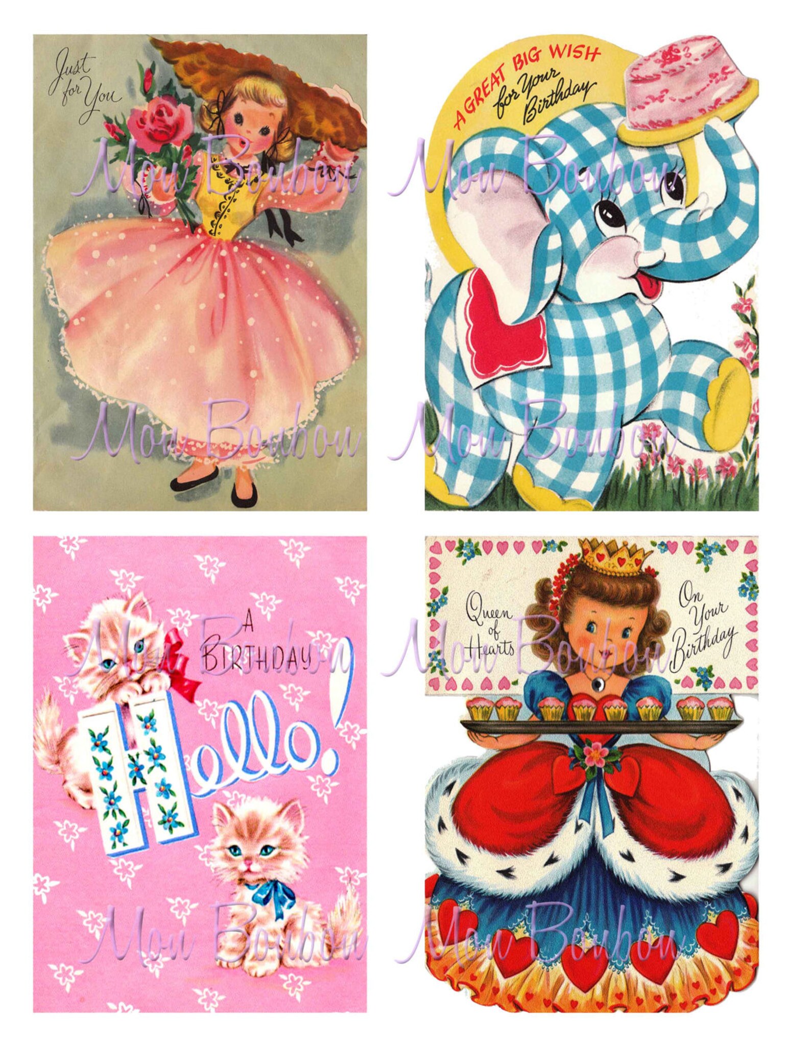 Digital Collage Sheet of Vintage Retro Greeting Card Images No. 3 - DIY ...