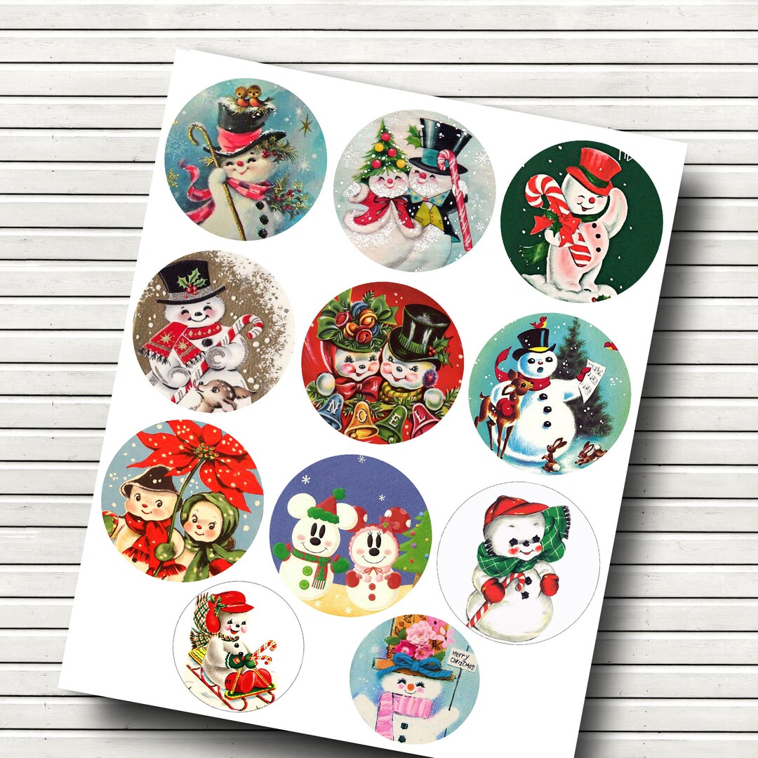 2.5 Inch Circles Snowman Clipart for Christmas Tags - Cupcake Toppers ...