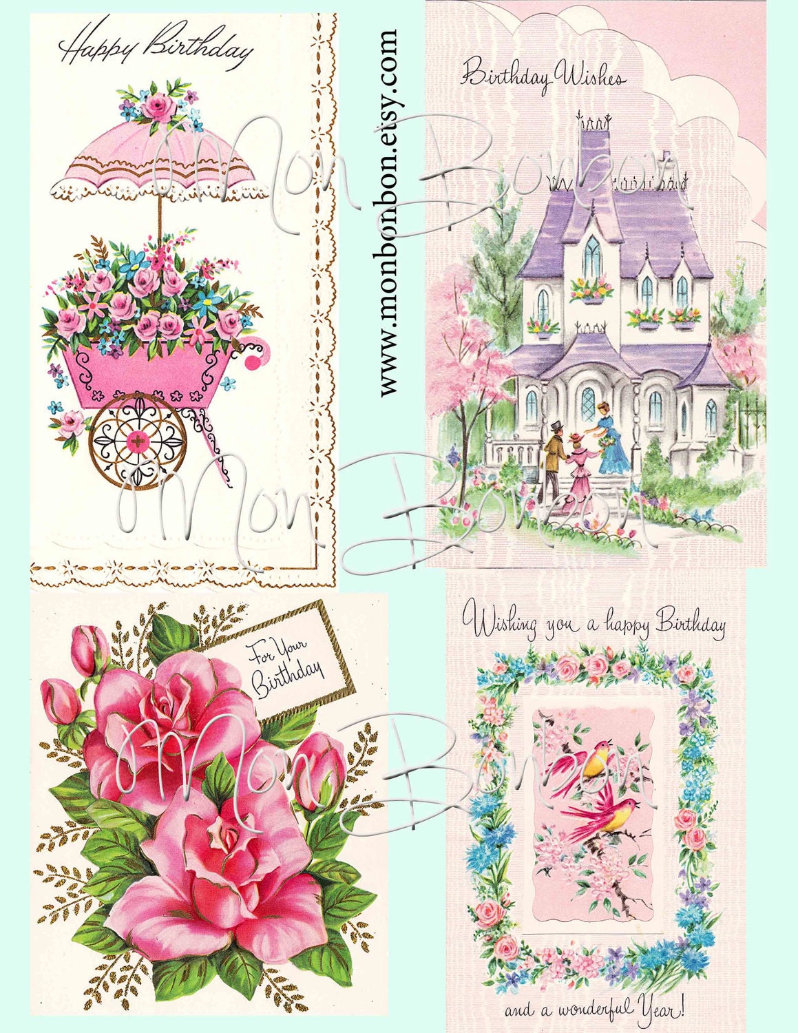 Vintage Retro Birthday Cards Digital Collage Sheet - DIY Printable ...