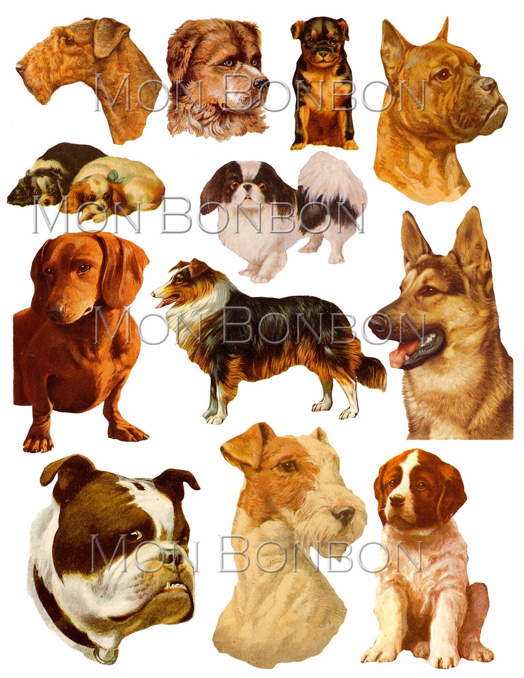 Vintage Victorian Dog Ephemera Digital Collage Sheet - DIY Printable ...