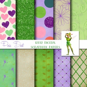Tinkerbell Inspired 12x12 Digital Paper Backgrounds for Digital ...