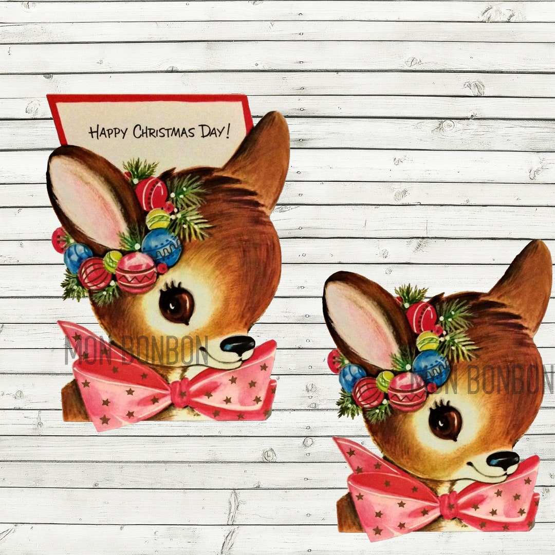 Cute Retro Happy Christmas Deer Vintage Illustration Png and Jpg ...