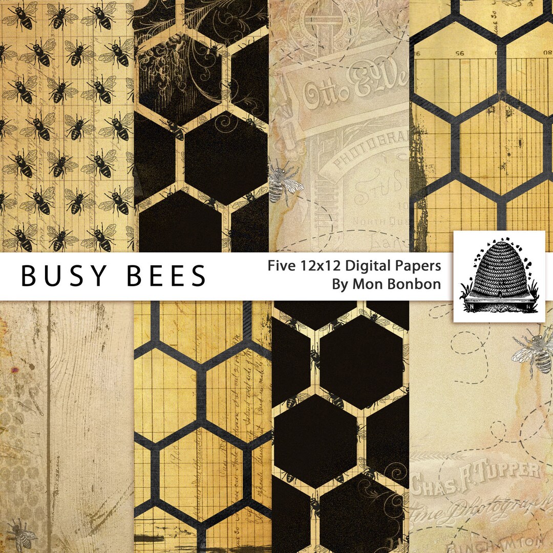 Busy Bees Digital Scrapbooking Background Papers - 12x12 300 Ppi - Diy ...