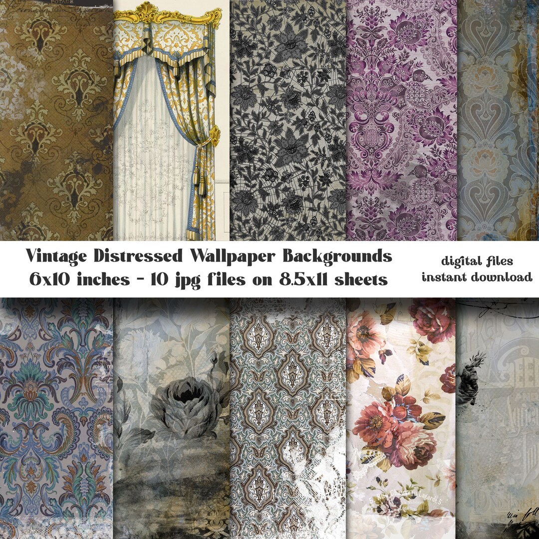 10 Vintage Wallpaper Backgrounds 6x10 Inch - Digital Backdrops for Junk ...