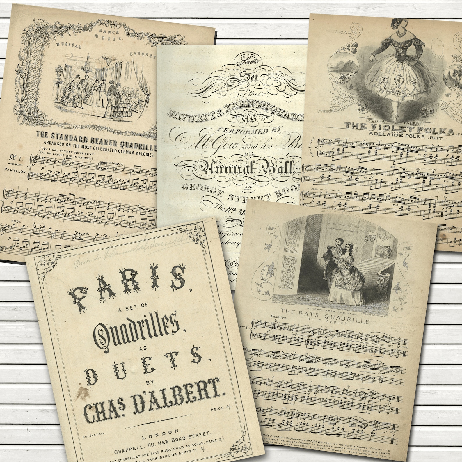 Vintage French Music Sheets Ephemera - French Music Sheets Quadrille ...