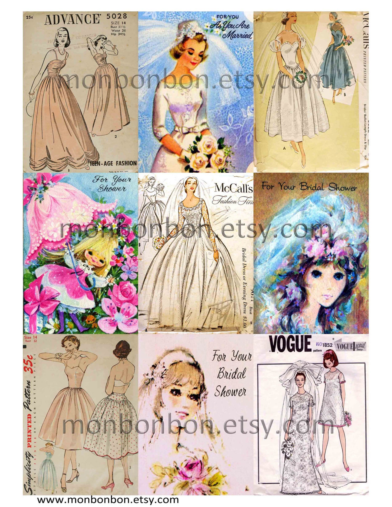 Vintage Wedding Dress Sewing Patterns and Cards Digital - Etsy