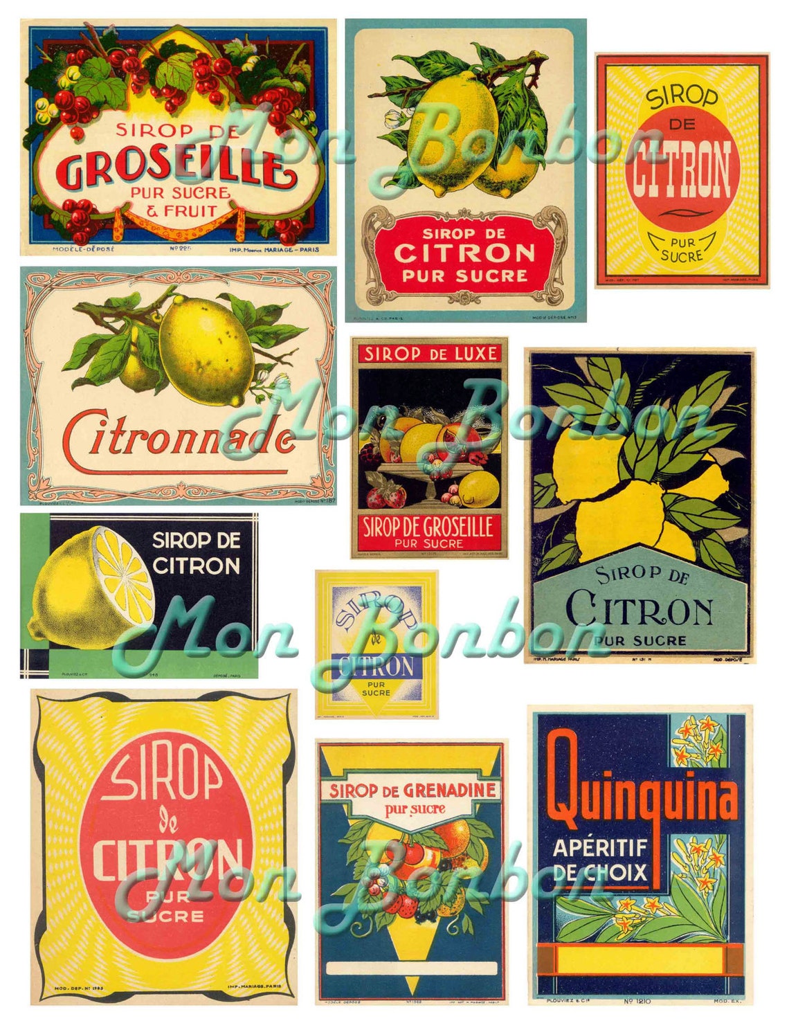 Vintage Citrus Citron French Label Ephemera Digital Collage - Etsy