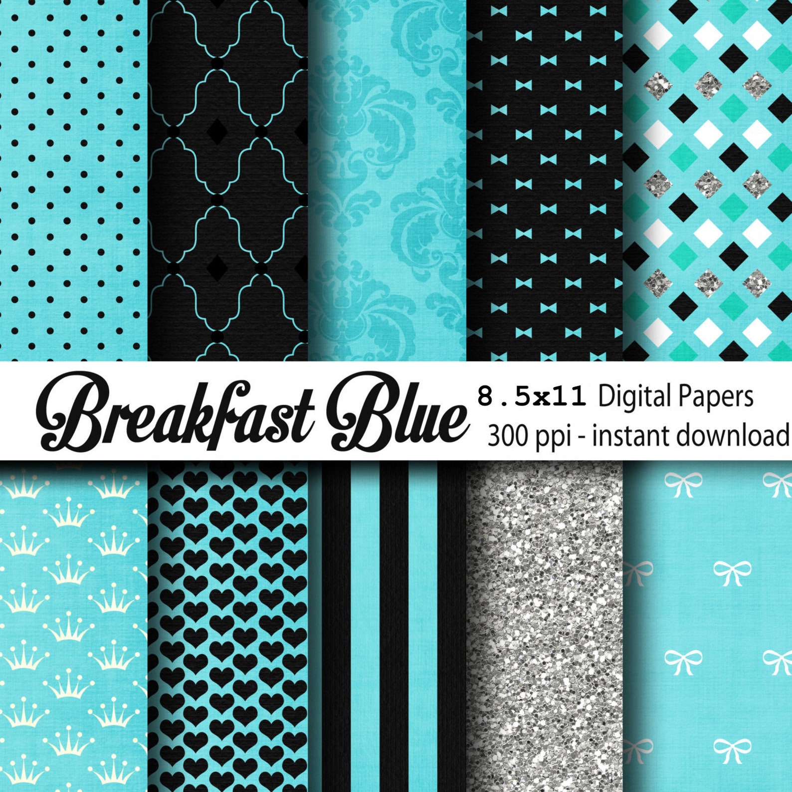 Breakfast Blue Digital Paper Backgrounds 8.5 X 11 Digital - Etsy