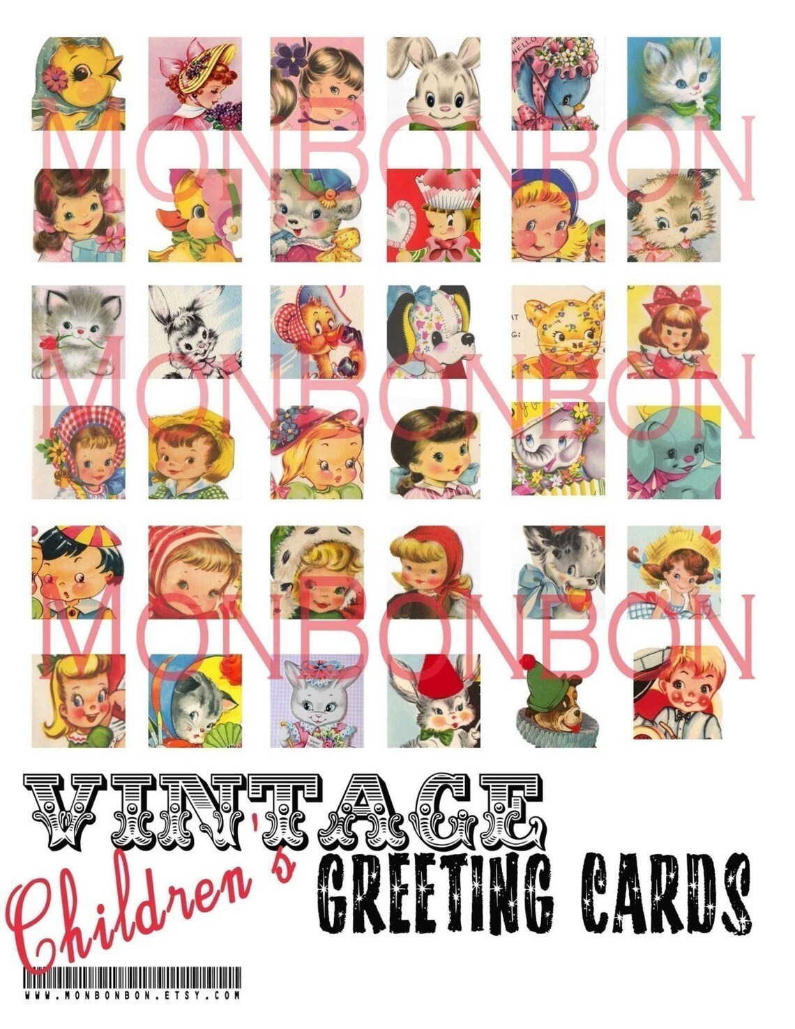 Digital Download 36 Vintage Retro Children's Greeting Cards Collage ...