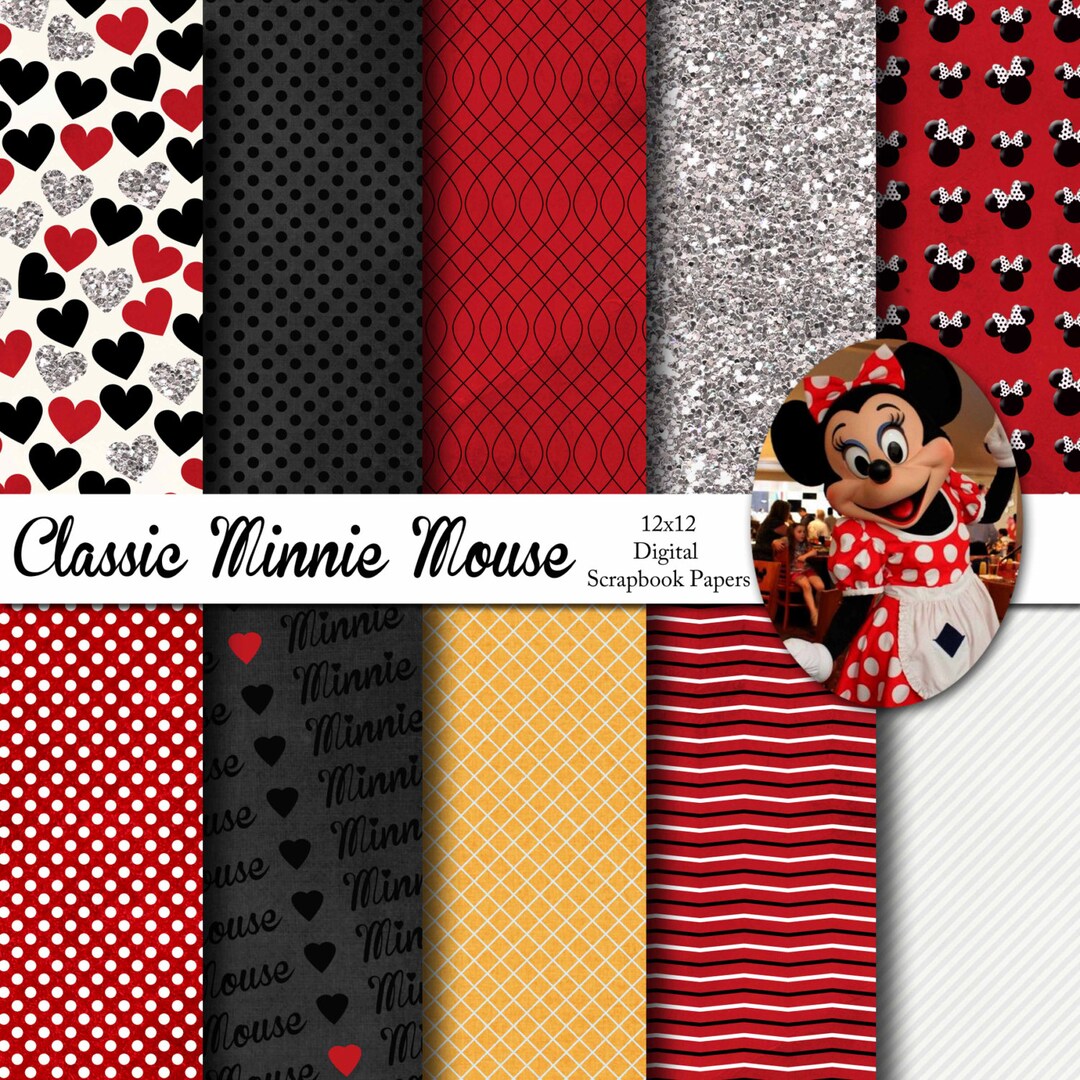 Classic Minnie Mouse Inspired 12x12 Digital Paper Pack for Digital ...