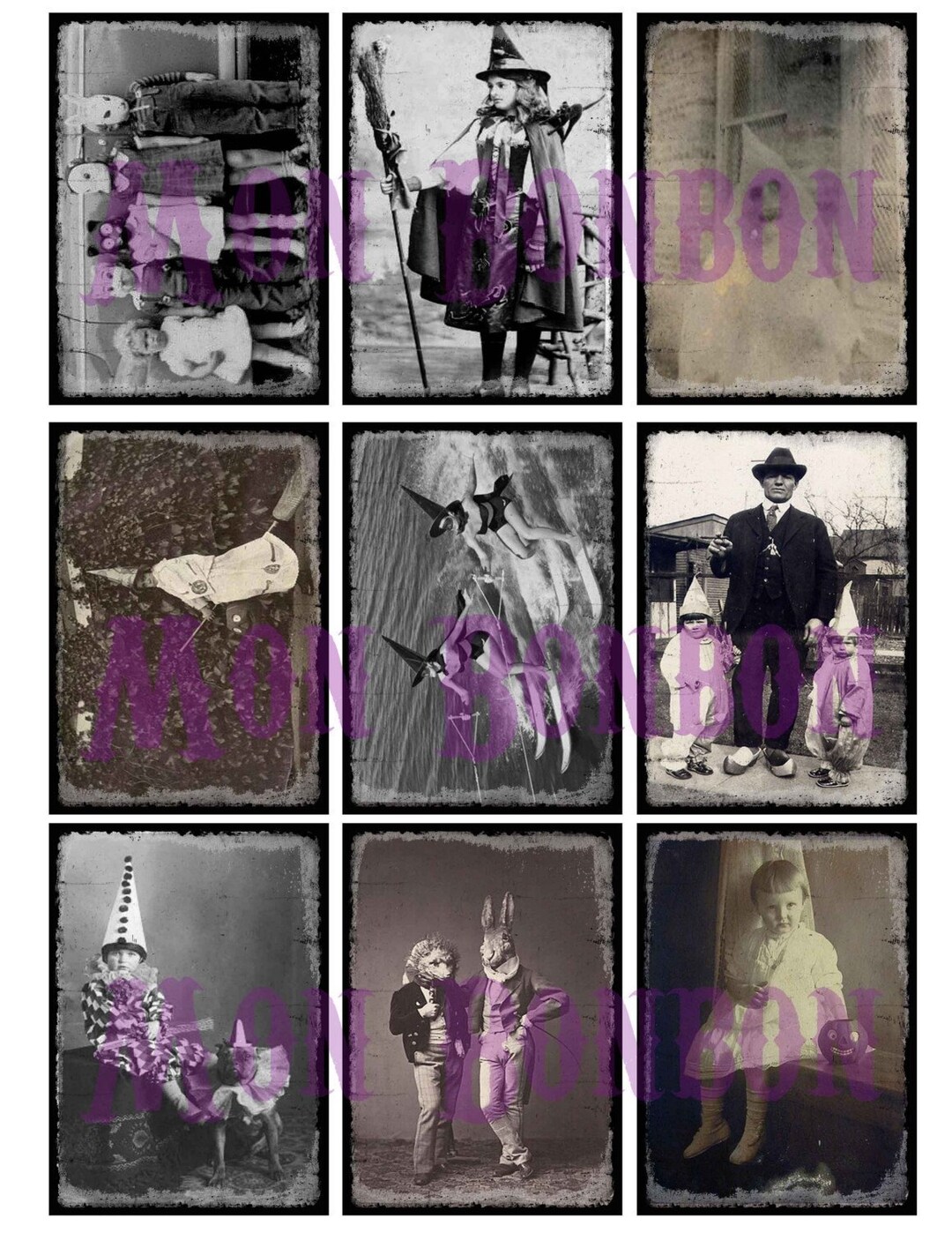 Ditigial Collage Sheet of Creepy Vintage Photos of Halloween Costumes ...