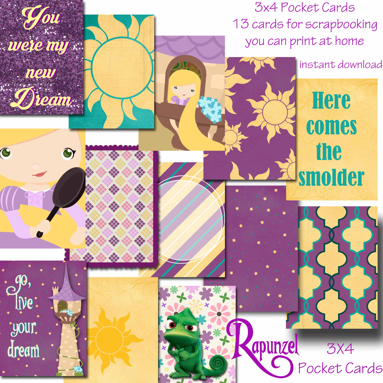 Rapunzel Pocket Cards for Digital Scrapbooking 3x4 Inch | Etsy