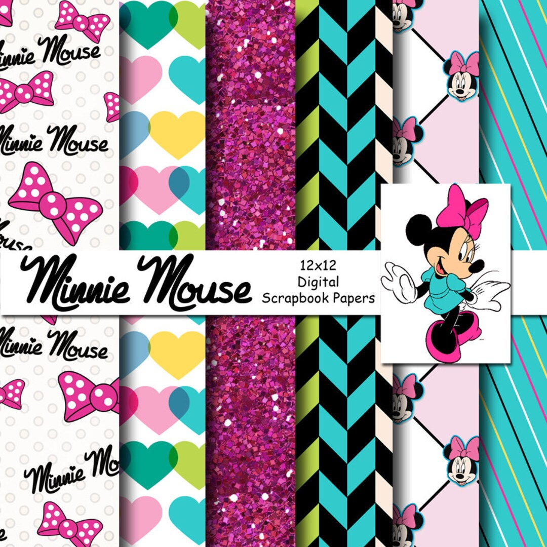 Minnie Mouse Inspired 12x12 Digital Scrapbook Paper Backgrounds ...