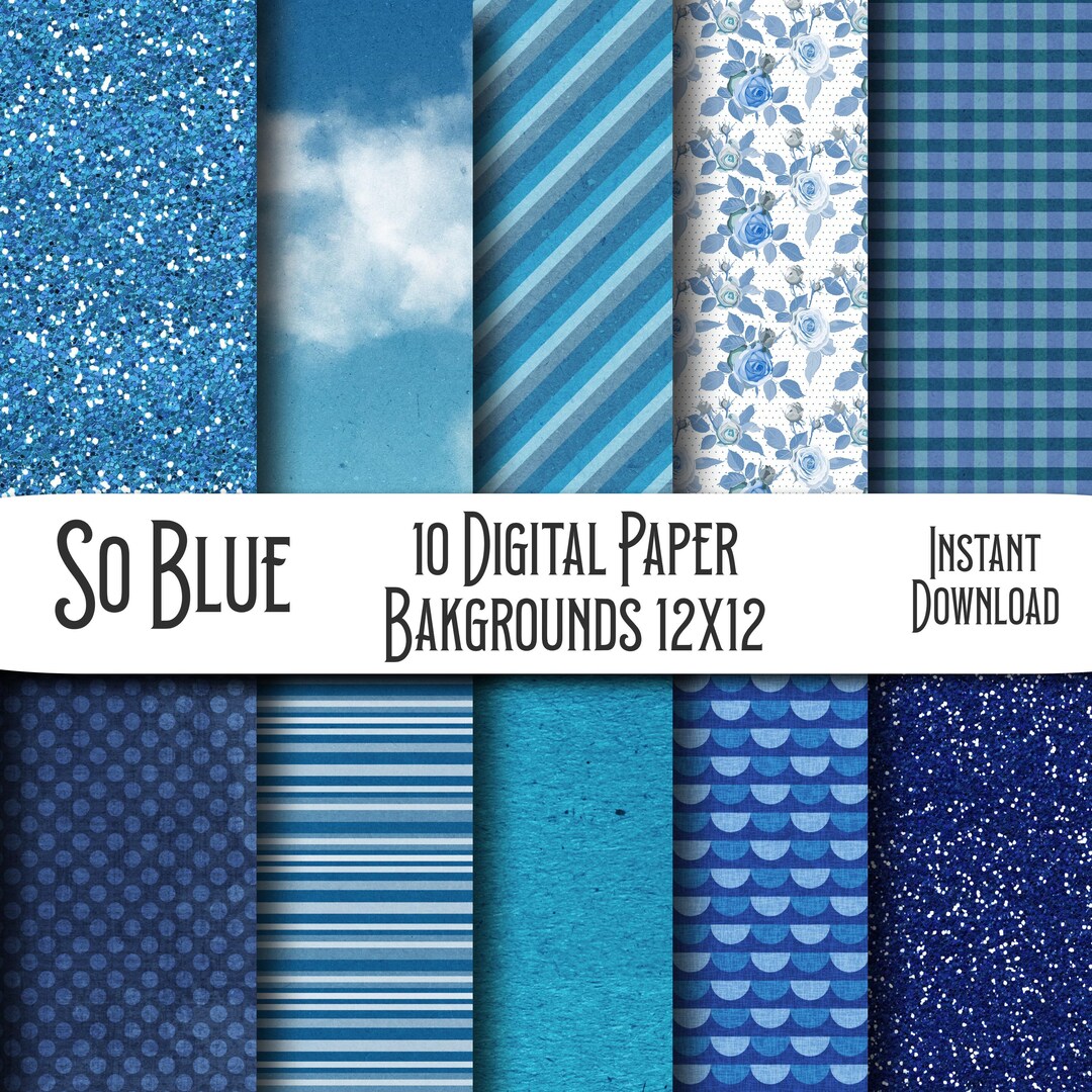 So Blue Digital Paper Backgrounds - 12x12 Inches - Scrapbooking ...