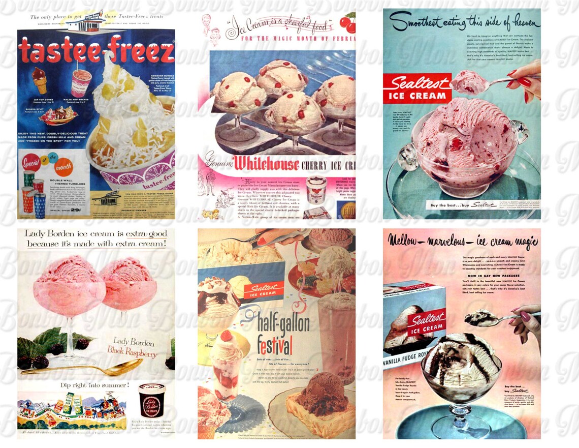 6 Digital Vintage Ice Cream Ads Perfect for Project Life - Etsy