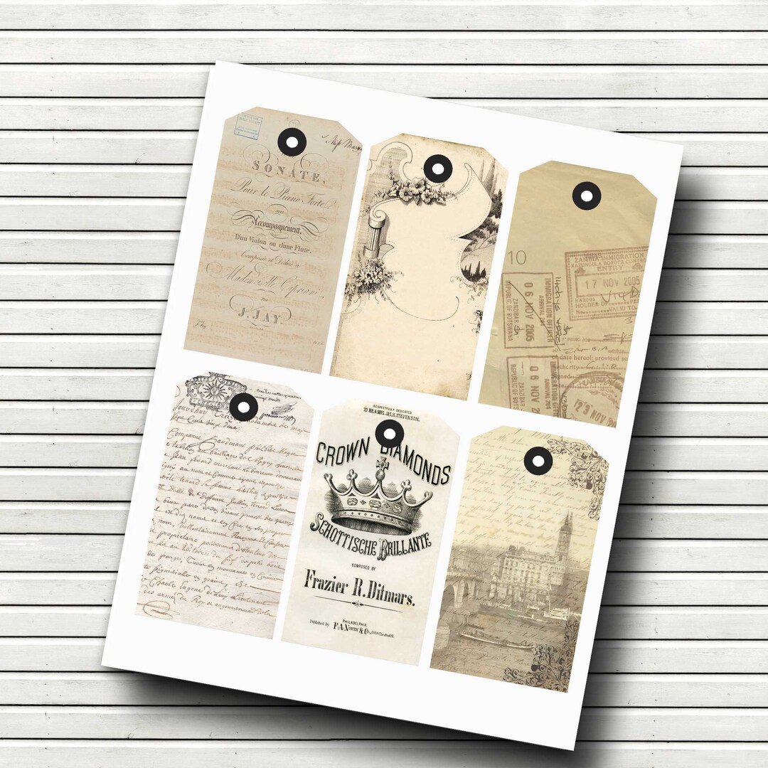 Digital Vintage Ephemera Tags - Instant Download - 4.5 X 2.5 - Gift ...