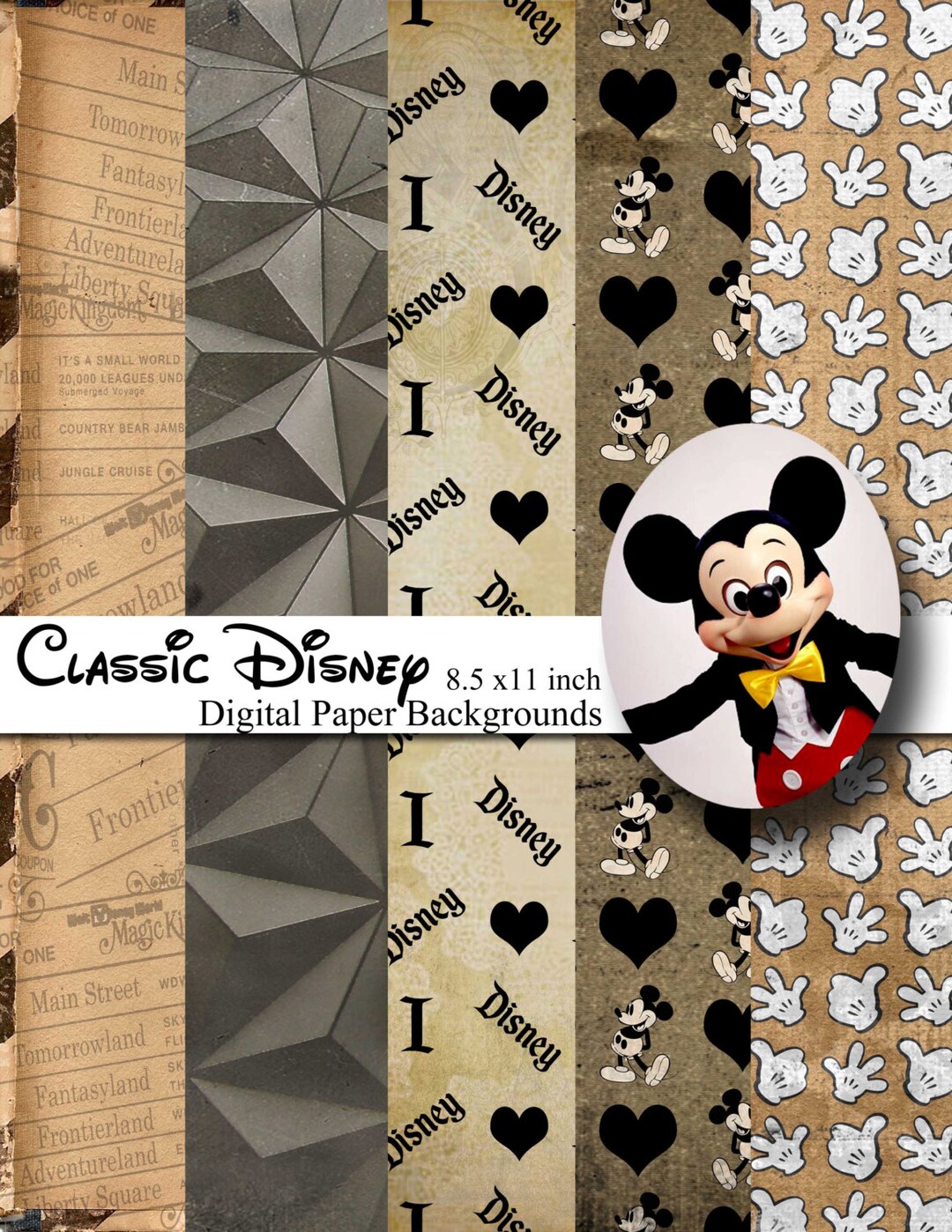 Classic Mickey Theme 8.5x11 Digital Paper Backgrounds for Digital ...
