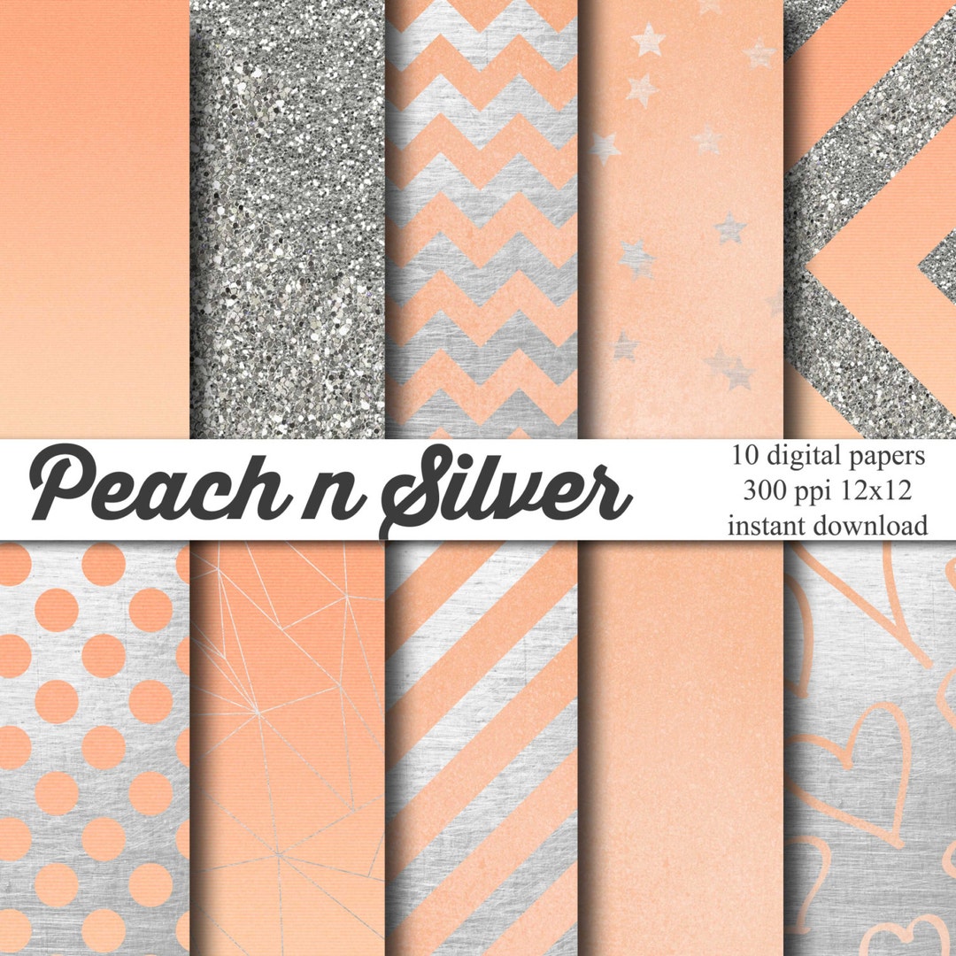 Peach Andsilver Digital Paper Pack - 12x12 - Peach, Silver Metallic ...