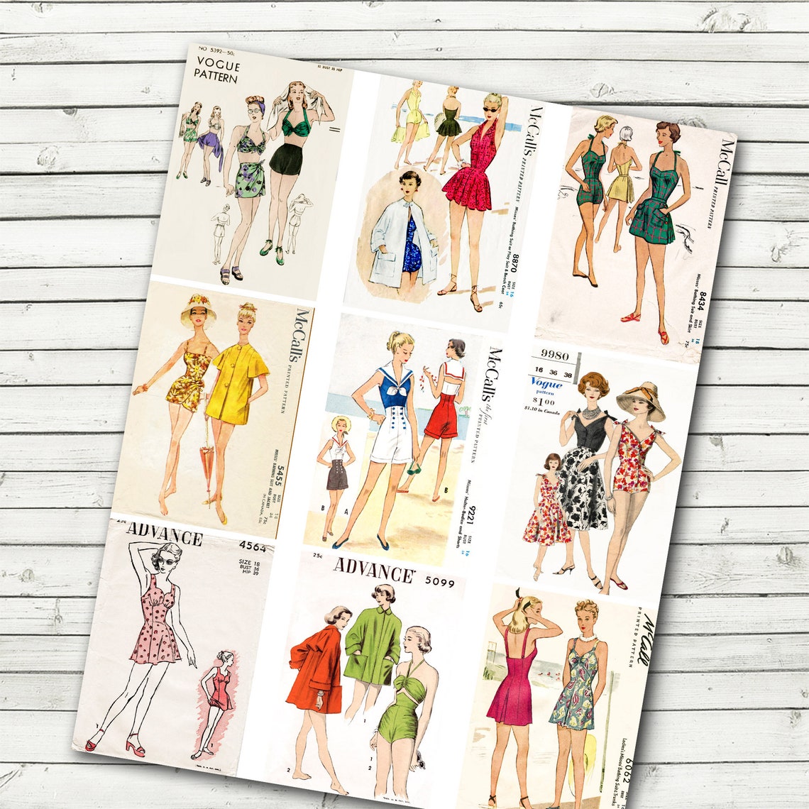 Vintage Retro Ladies Bathing Suit Sewing Patterns Collage Sheet ...