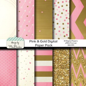 Pink & Gold Digital Paper Backgrounds Pack 12x12 pink | Etsy