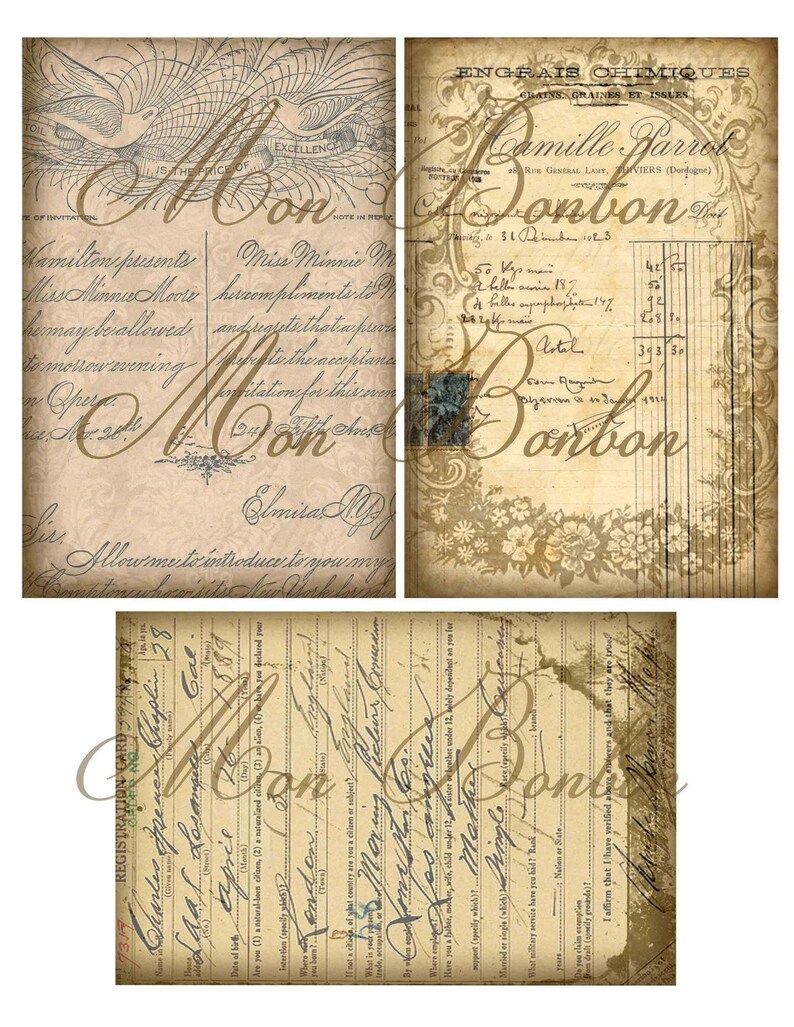Digital Vintage Paper Documents Collage Sheet - INSTANT DOWNLOAD - Etsy