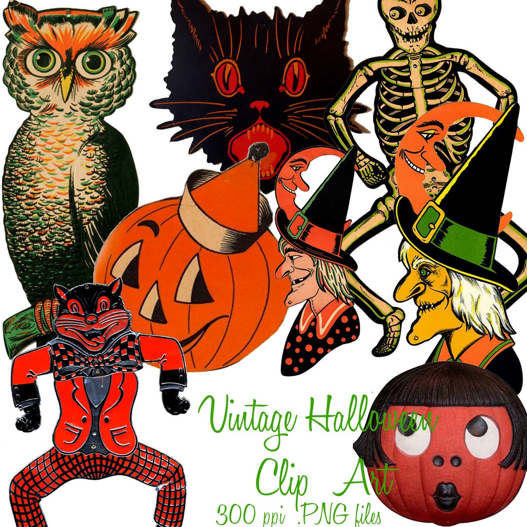 8 Vintage Halloween Clip Art Images .png - DIY Printable - INSTANT ...