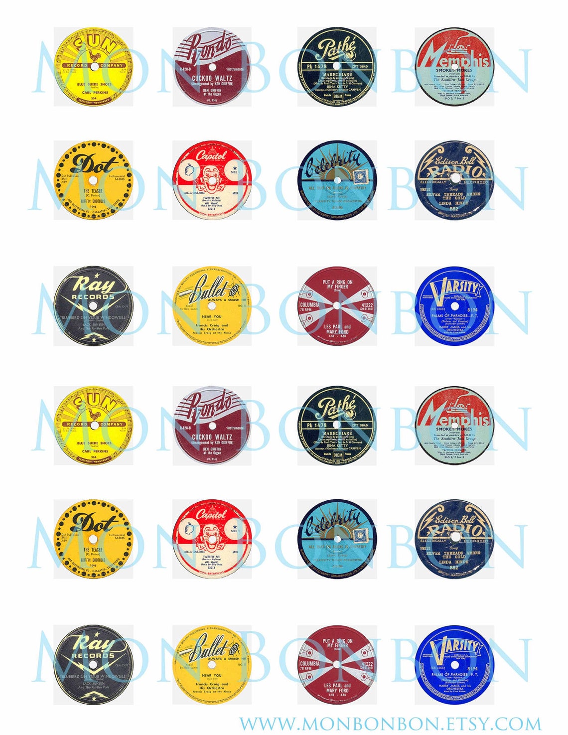 Digital Collage Sheet of Vintage Record Labels One Inch - Etsy