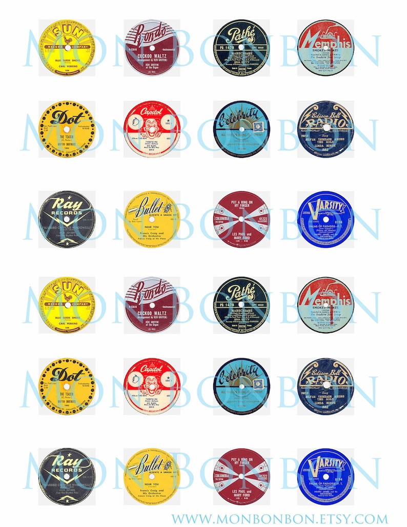 Digital Collage Sheet of Vintage Record Labels One Inch - INSTANT ...
