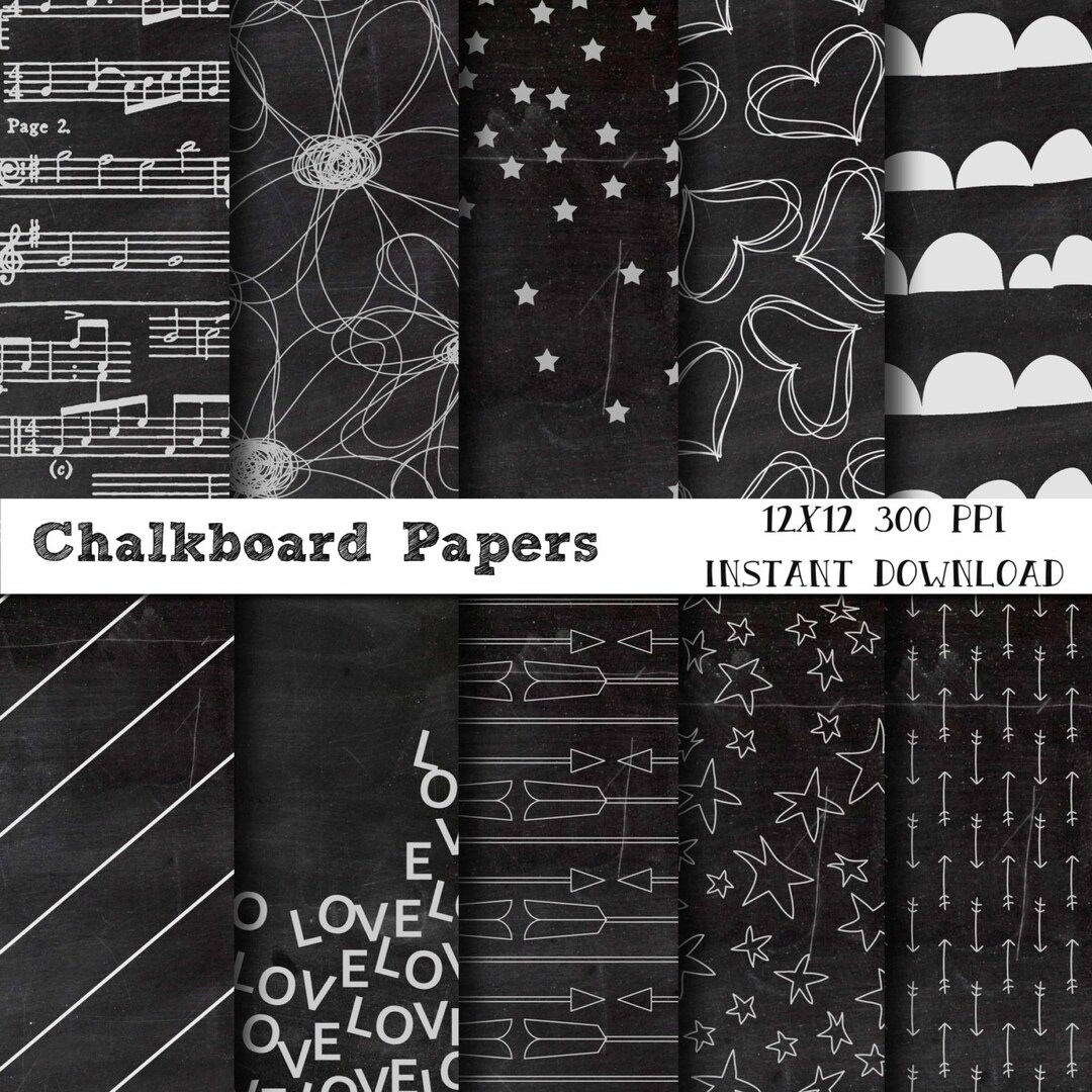 Fun Chalkboard Background Digital Paper Pack - 12x12 Instant Download ...
