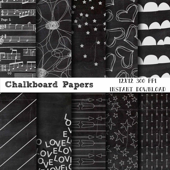 Chalkboard Digital Paper Background Lined & Patterned Chalkboard