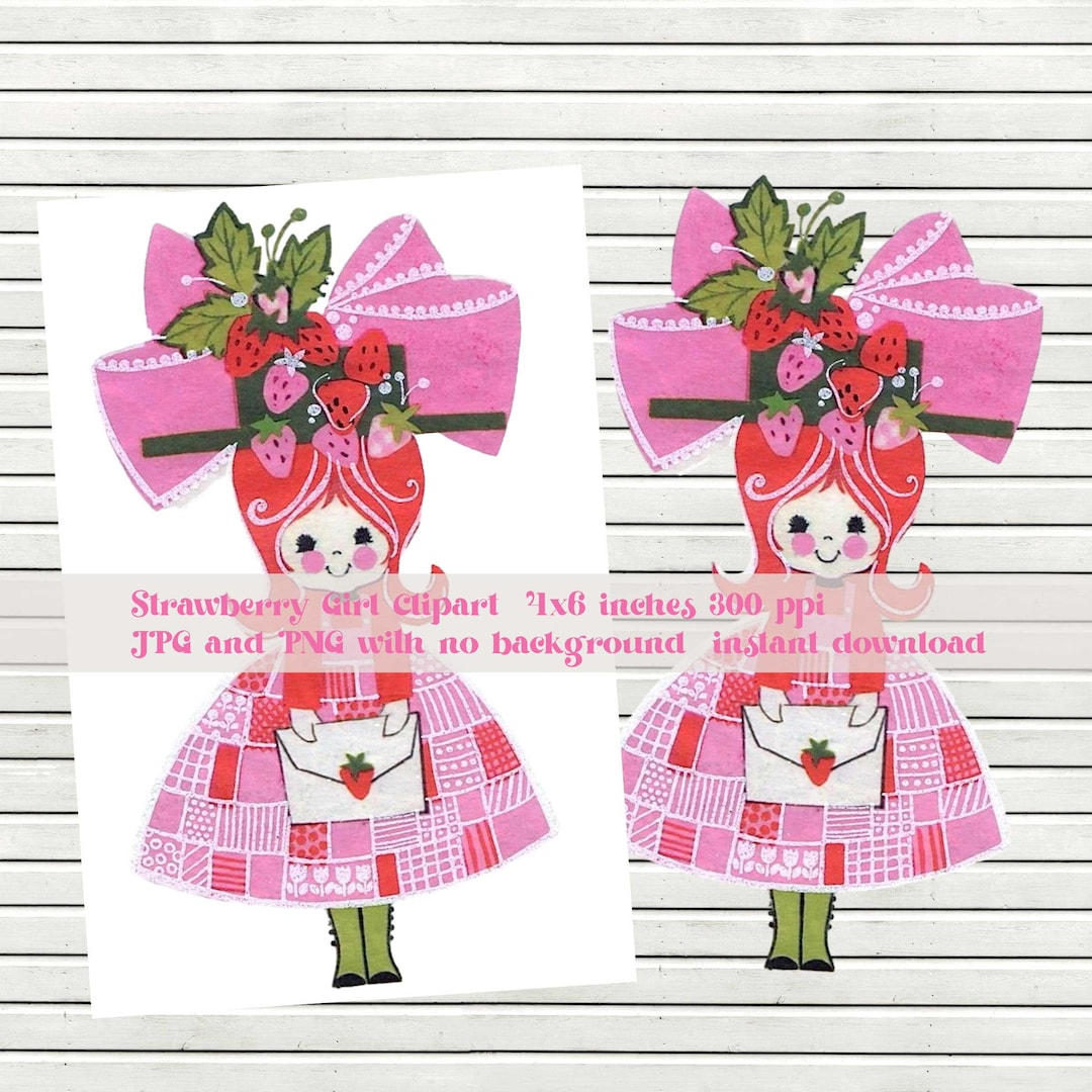 Cute Retro Strawberry Girl Clip Art - Image Transfer - .png and .JPG ...