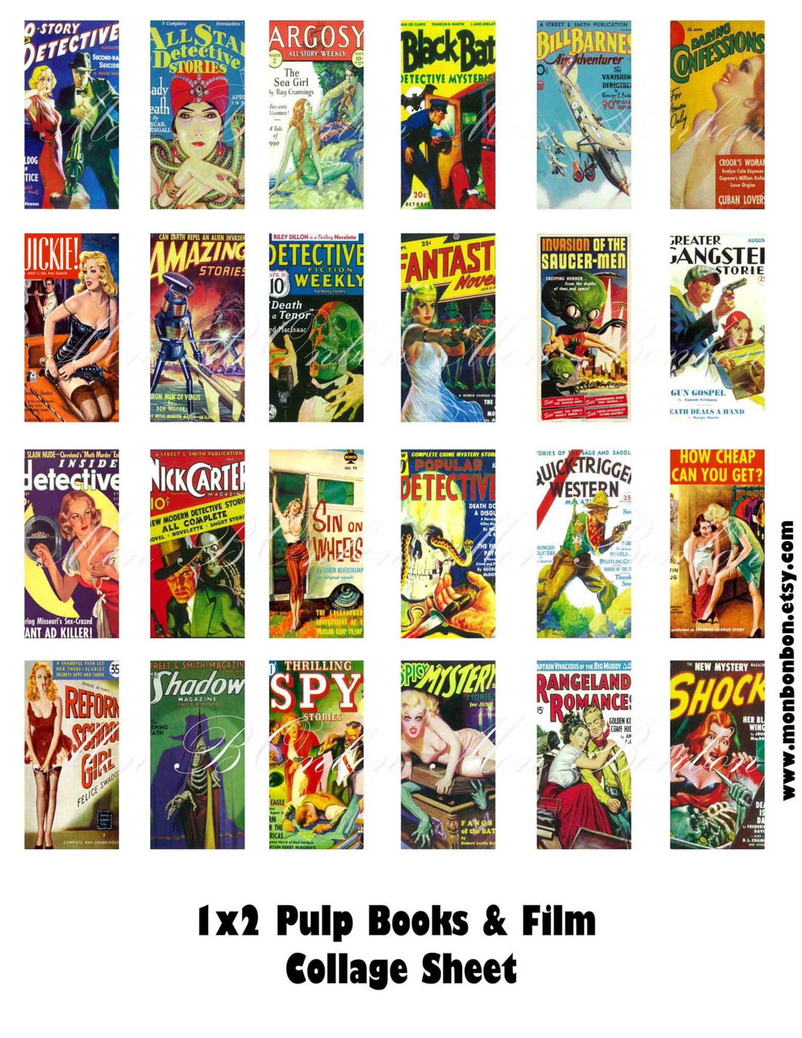 Vintage Pulp Fiction Books and Film Digital Collage Sheet 1x2 Inchies ...