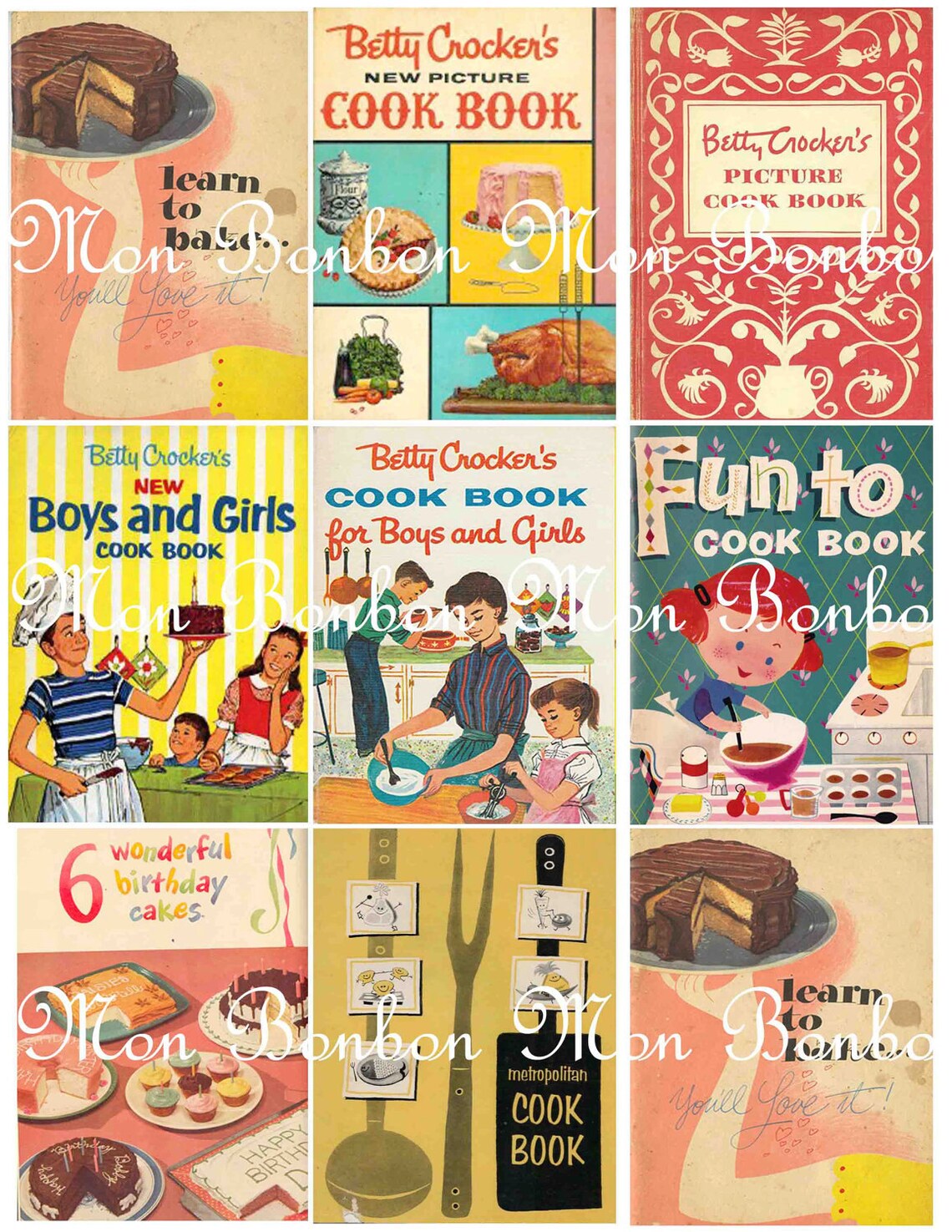 Vintage Retro Cookbooks Digital Collage Sheet perfect for | Etsy