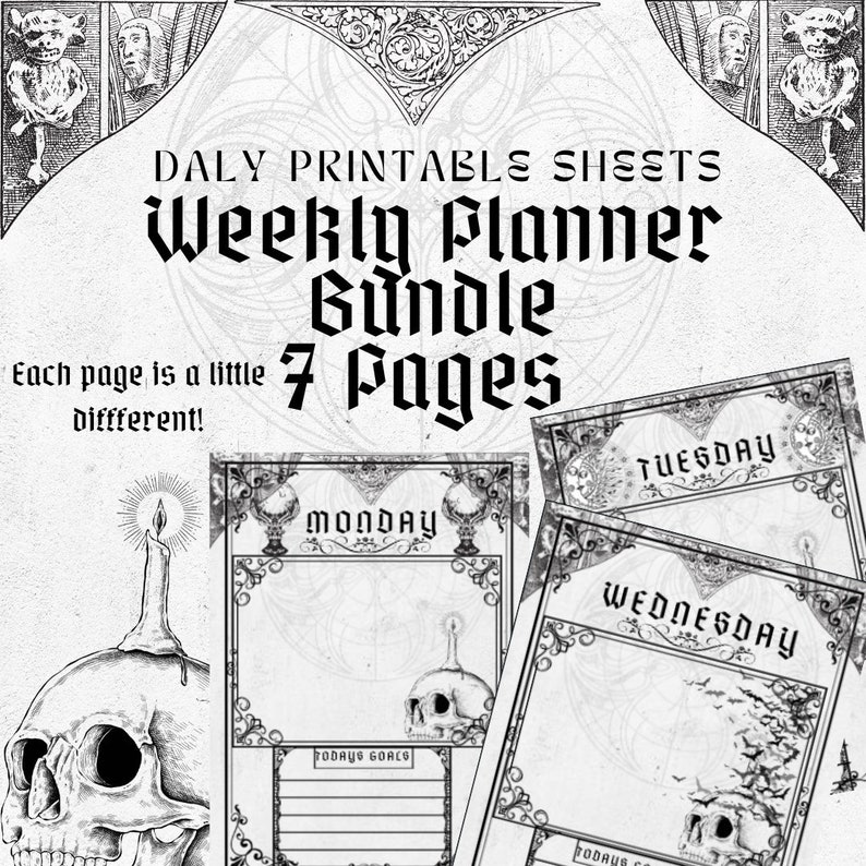 Aesthetic Gothic Daily Planner, Printable, Digital Download, Printable ...