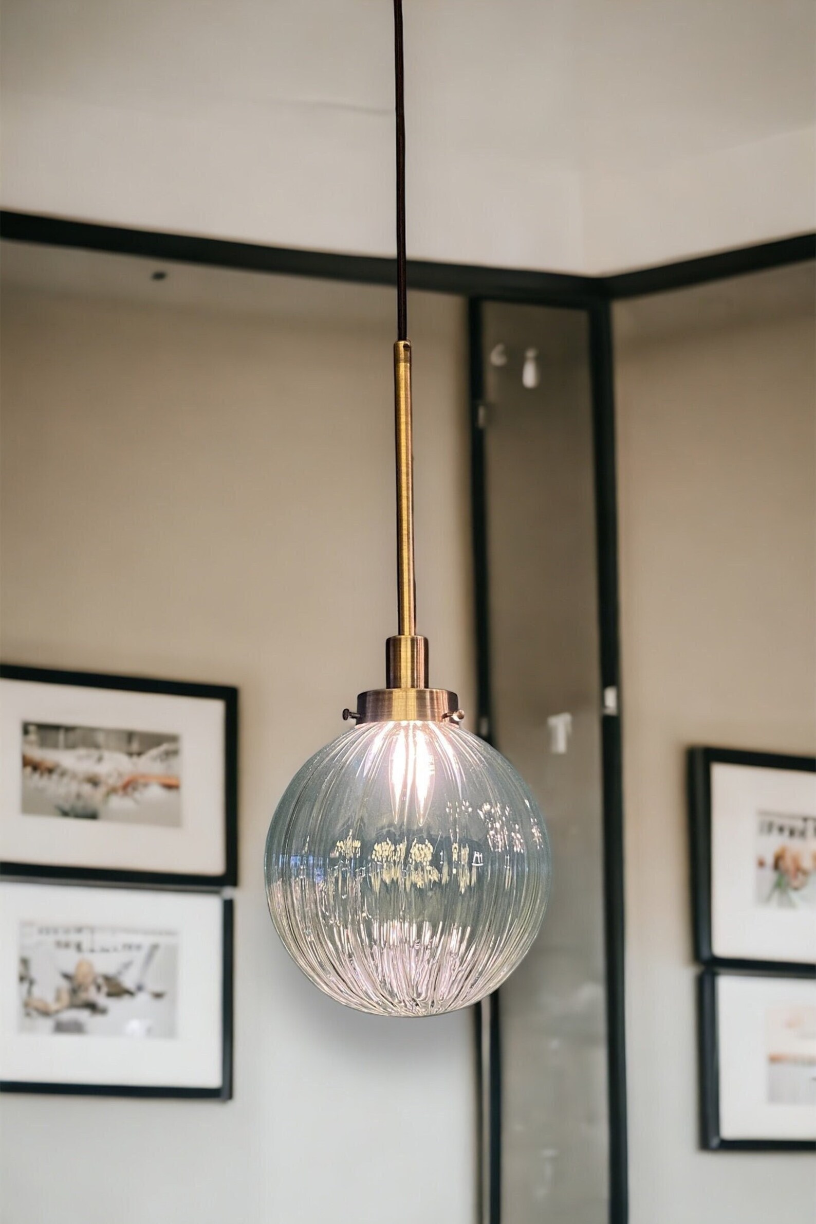 Pumpkin Shape Glass Pendant Light, Globe Ceiling Light, Sphere Pendant ...