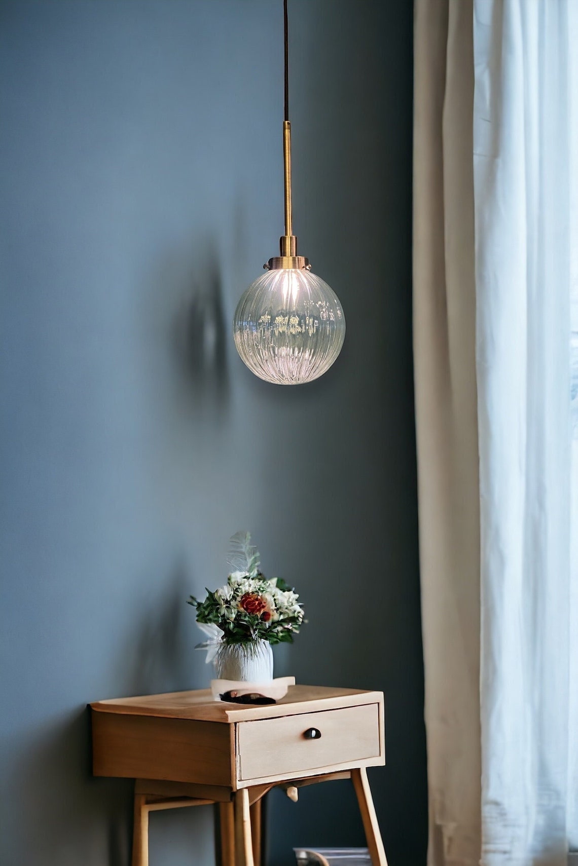 Pumpkin Shape Glass Pendant Light, Globe Ceiling Light, Sphere Pendant ...
