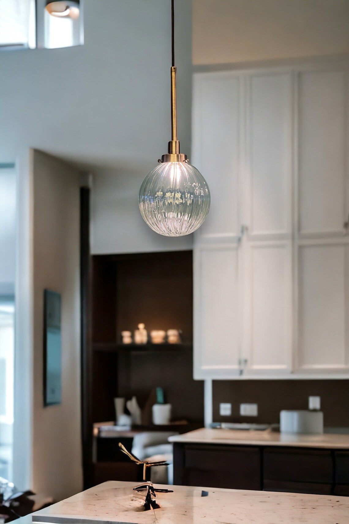 Pumpkin Shape Glass Pendant Light, Globe Ceiling Light, Sphere Pendant ...