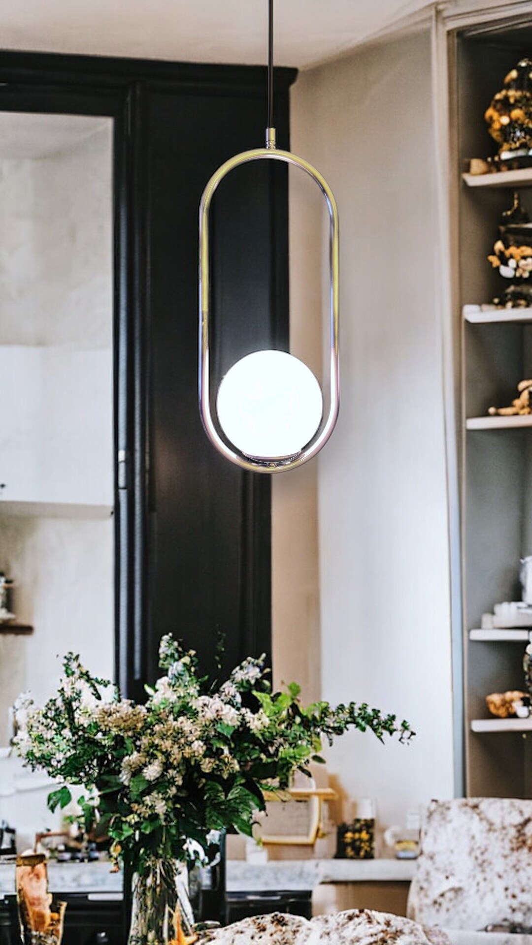 Modern Oval Pendant Light, Unique Pendant Light, Metal and Glass ...