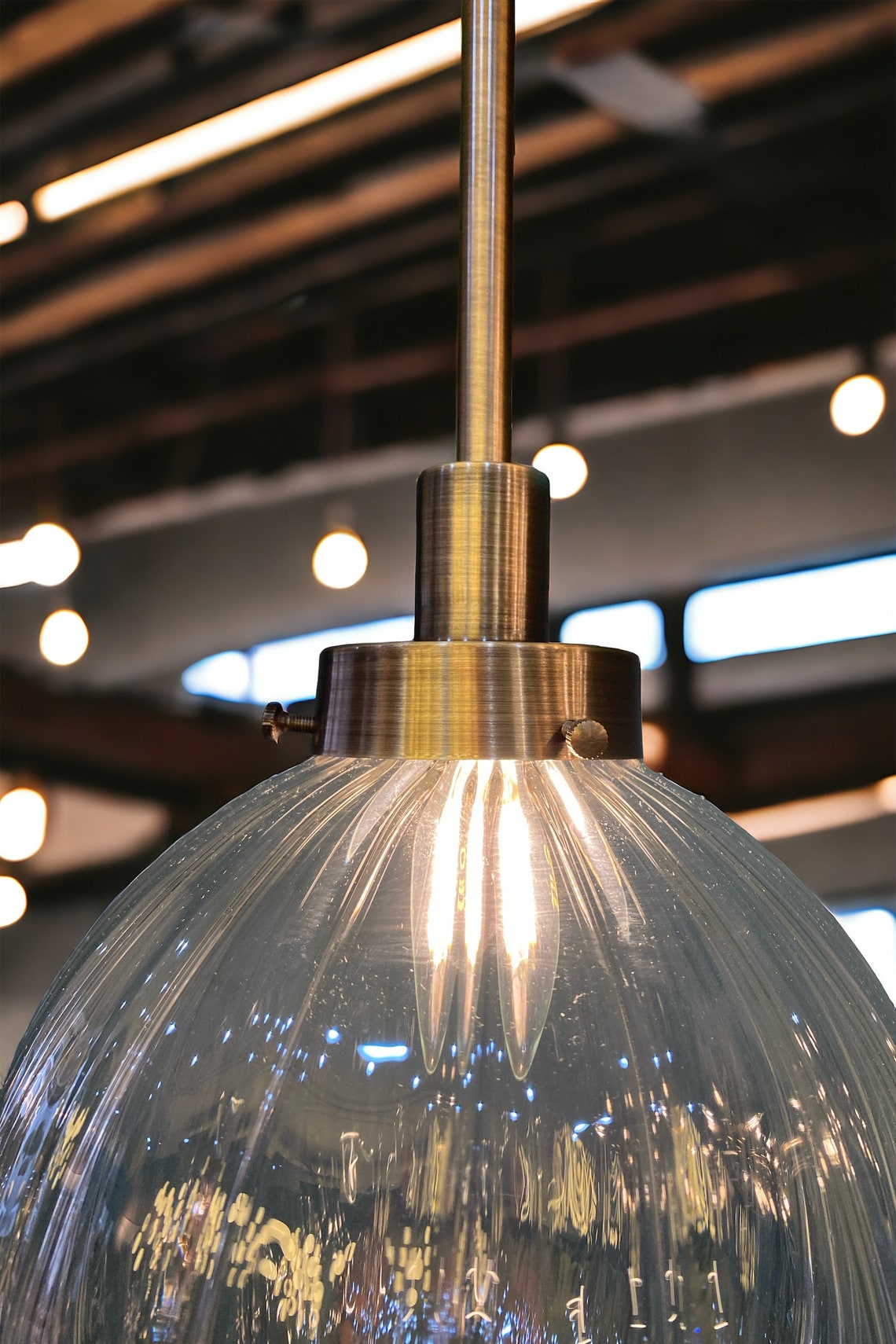 Pumpkin Shape Glass Pendant Light, Globe Ceiling Light, Sphere Pendant ...