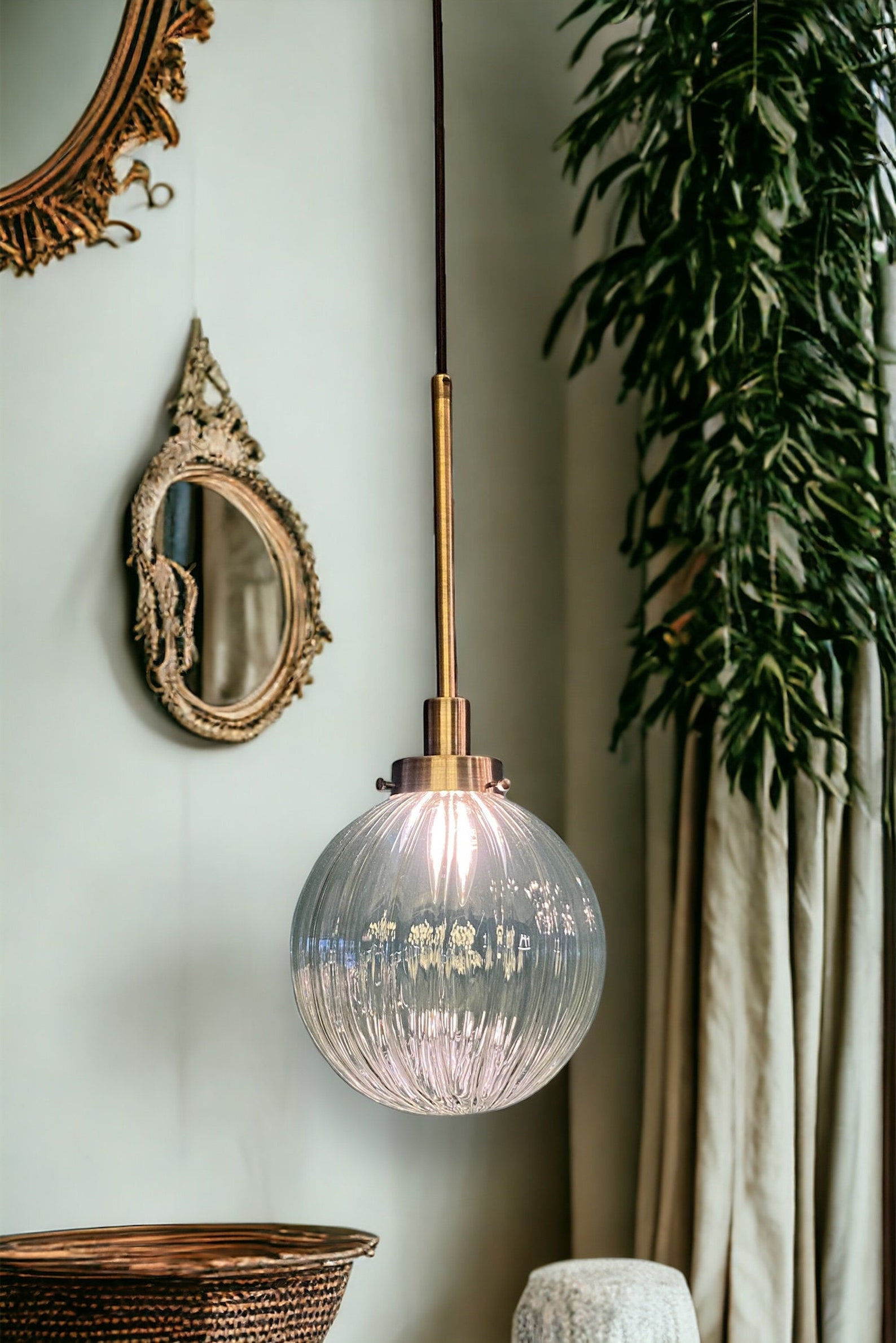 Pumpkin Shape Glass Pendant Light, Globe Ceiling Light, Sphere Pendant ...