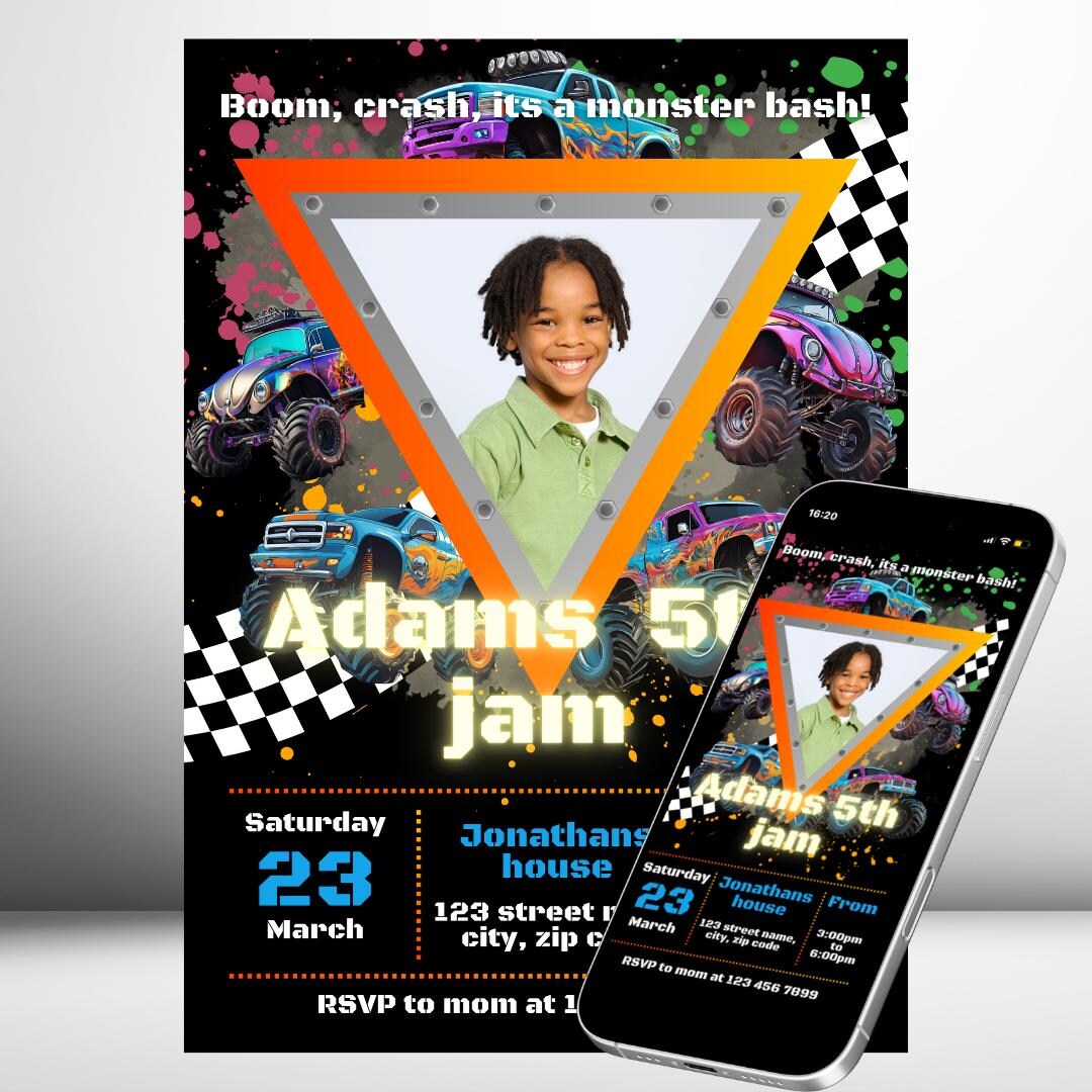 Editable Monster Jam Birthday Invitation Template for Boys Monster ...