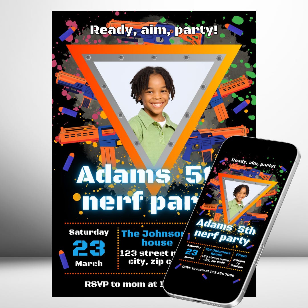 Nerf Birthday Invitation Editable Template Printable Birthday Nerf ...