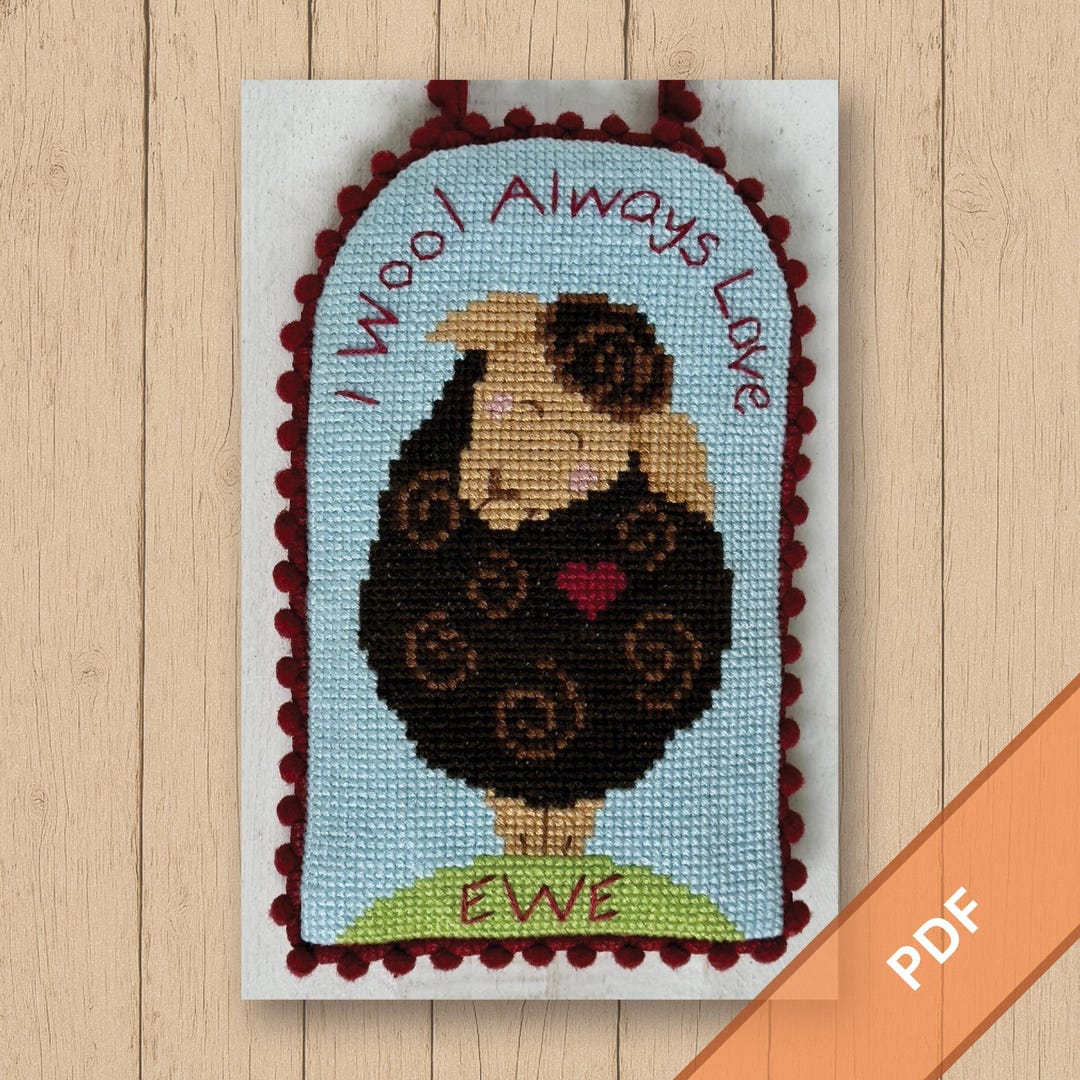 Love Ewe | Sheep Cross Stitch Pattern PDF | Smiling Ewe on Hill With ...