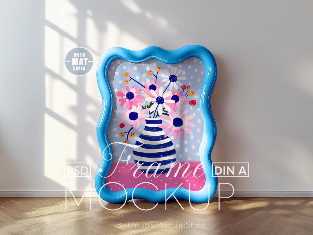 Wavy Blue Frame Mockup, A4 A3 Poster Template (PSD) - Etsy