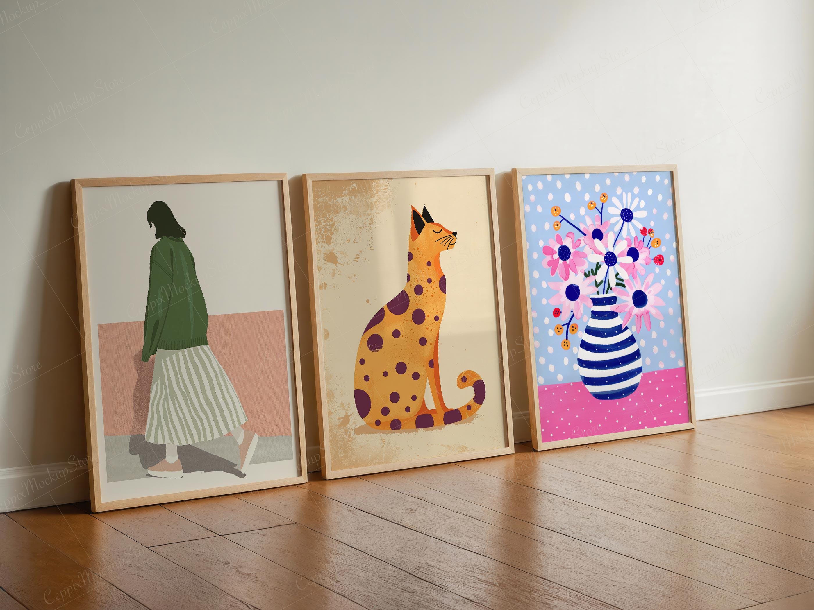 Set of 3 Frame Mockup, Leaning on Wall Gallery, Multiple Three 3 Bundle ...