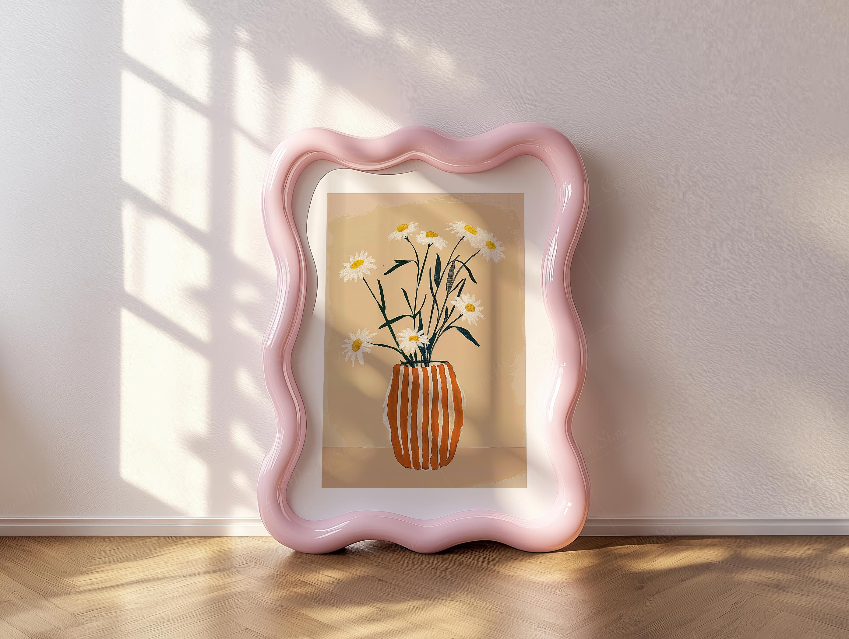 Wavy Frame Mockup Pink, Curvy Plastic for Girl Glass Poster Template A4 ...