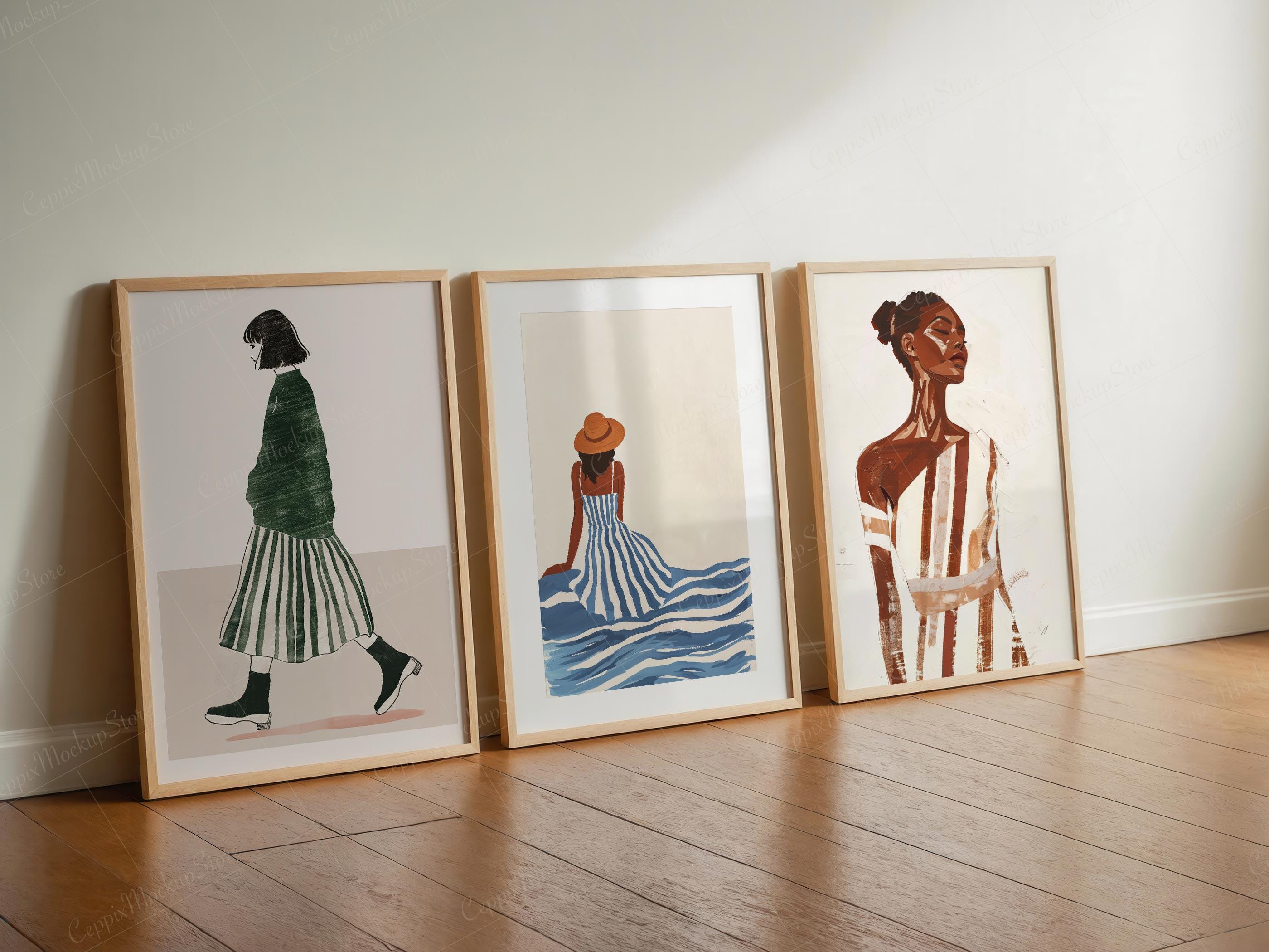 Set of 3 Frame Mockup, Leaning on Wall Gallery, Multiple Three 3 Bundle ...